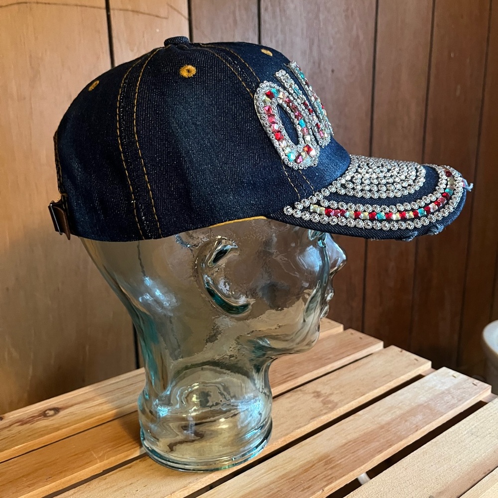 “Queen” Rainbow Bling Denim Cap - Gem